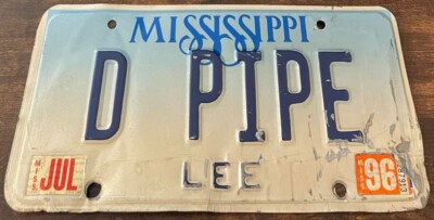 D PIPE Vanity License Plate Mississippi David Dave Distributor Drainage ...