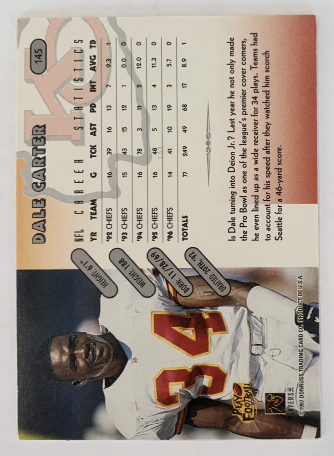 1997 Donruss - #145 Dale Carter for sale online | eBay