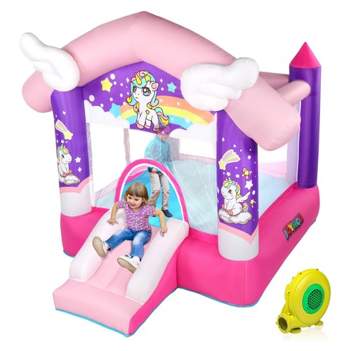 Pink Princess Inflatable Bounce House with Slide Basketball Hoop Flying ...