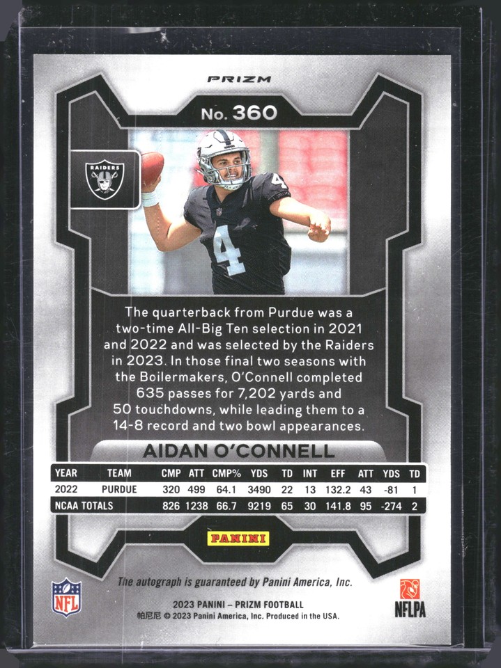 2023 Panini Prizm #360 Aidan O'Connell Silver Auto/ RC Rookie | eBay