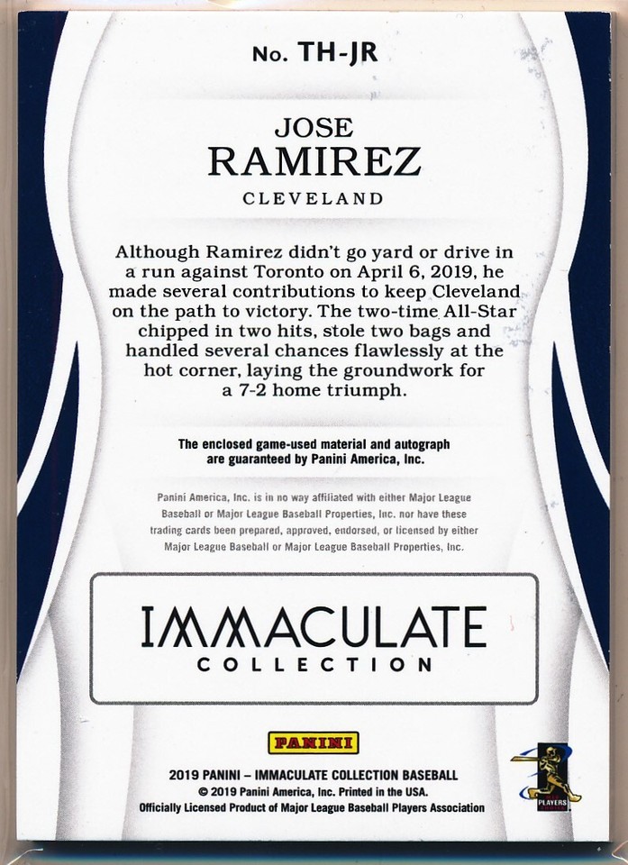 2019 Panini Immaculate Jose Ramirez Autograph Auto Dual Relic Green 4/5 ...