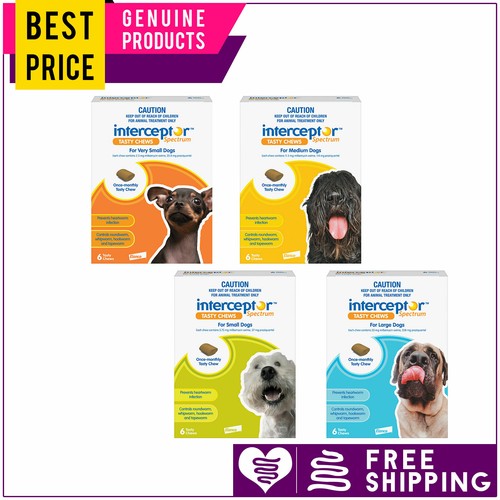 Interceptor Spectrum 6 Doses for Dogs All Sizes Heartworm Worm ...