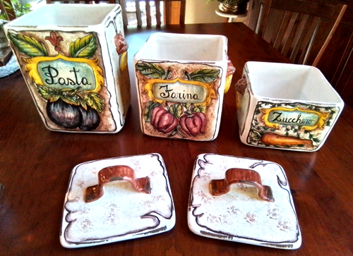 Vintage Italian Pottery Set - Hand Painted CANISTERS ~ Pasta, Farina ...