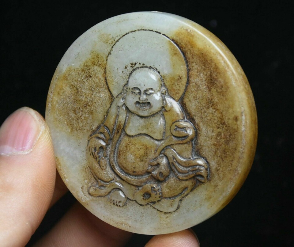 5CM Rare China Natural Hetian Jade Hand-Carved Maitreya Buddha Amulet ...