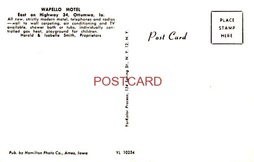 WAPELLO MOTEL, on Highway 34, OTTUMWA, IA. Harold & Isabelle Smith ...