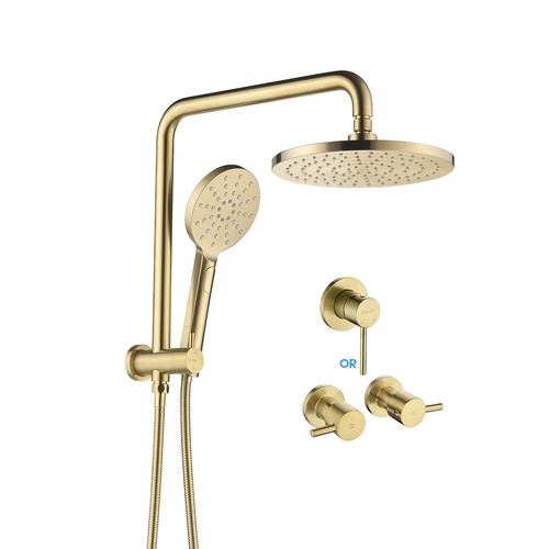 Decaura Shower Head Set Gooseneck Arm Rain and Hand Held Brushed Gold ...