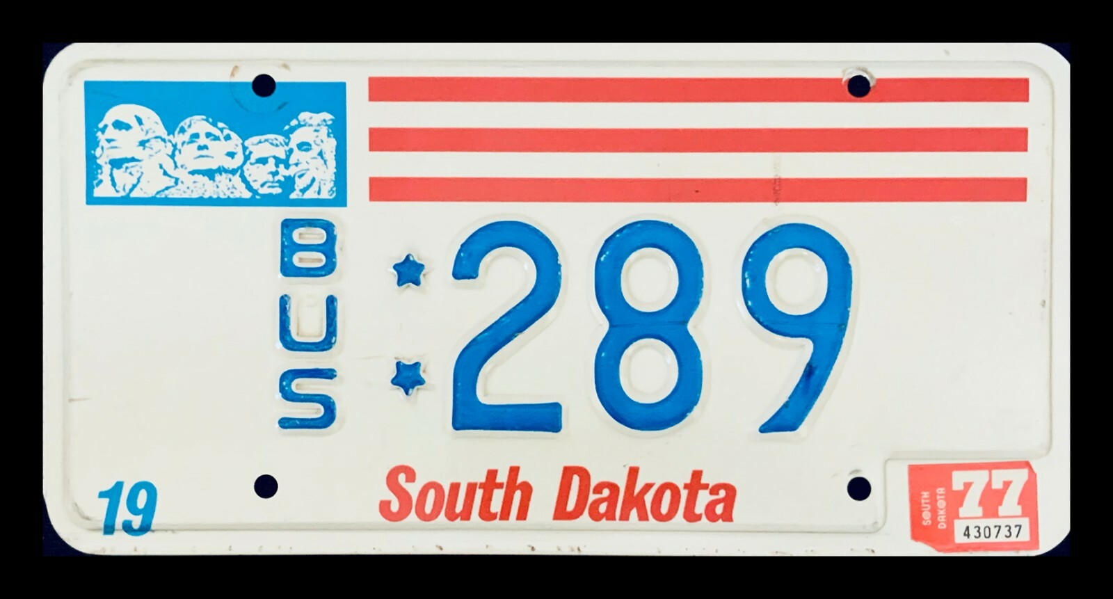 1977 SOUTH DAKOTA BUS GRAPHIC LICENSE PLATE " 289 " SD 77 3 DIGIT LOW ...