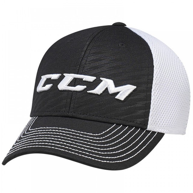 CCM Hockey Stretch Fit Flex Mesh Back Cap Hat Black White Size S/m for ...