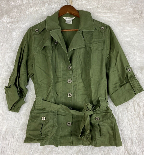George Women's Green belted Jacket sz 14 Buttons Collar Utility | eBay