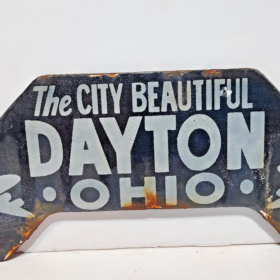 VINTAGE DAYTON OHIO PORCELAIN LICENSE PLATE TOPPER SIGN 8" x 3" | eBay