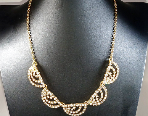 J. Crew Half Moon Link & Rhinestone Gold Tone Statement Necklace | eBay
