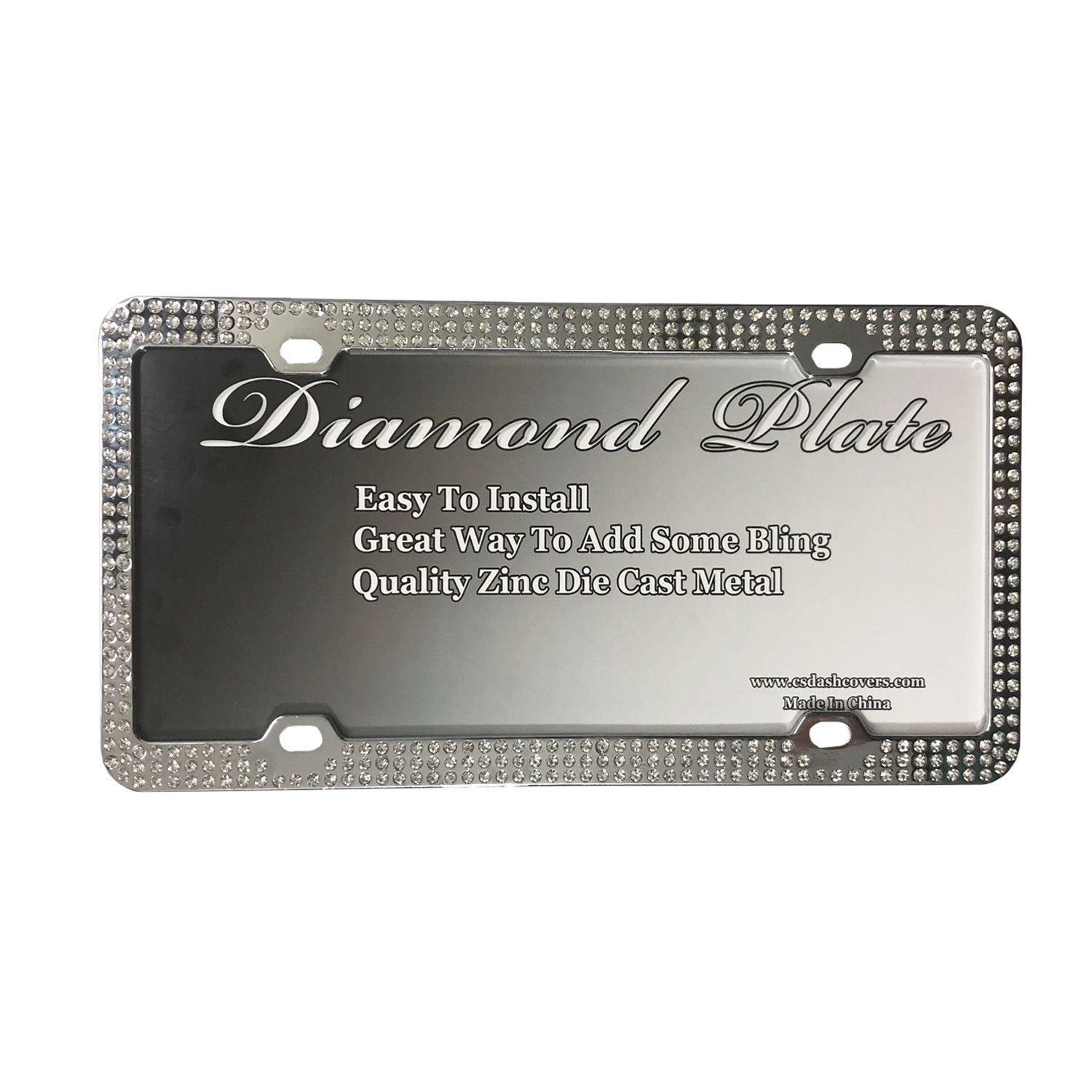 Diamond Plate Rhinestone Triple Row Chrome Metal License Plate Frame ...
