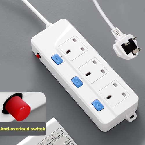 Extension Lead 3 Gang Way Plug Sockets 1/2/3/5M Cable Electric Mains ...
