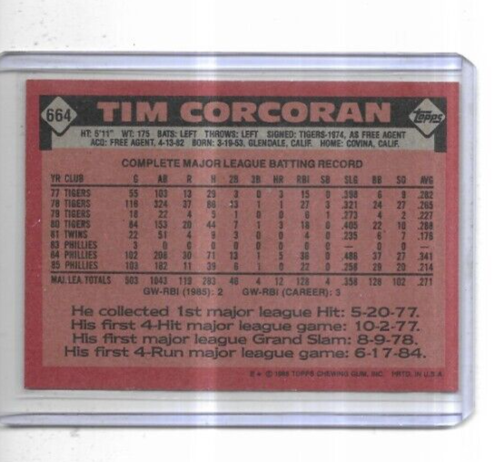 1986 Topps #664 Tim Corcoran Philadelphia Phillies | eBay