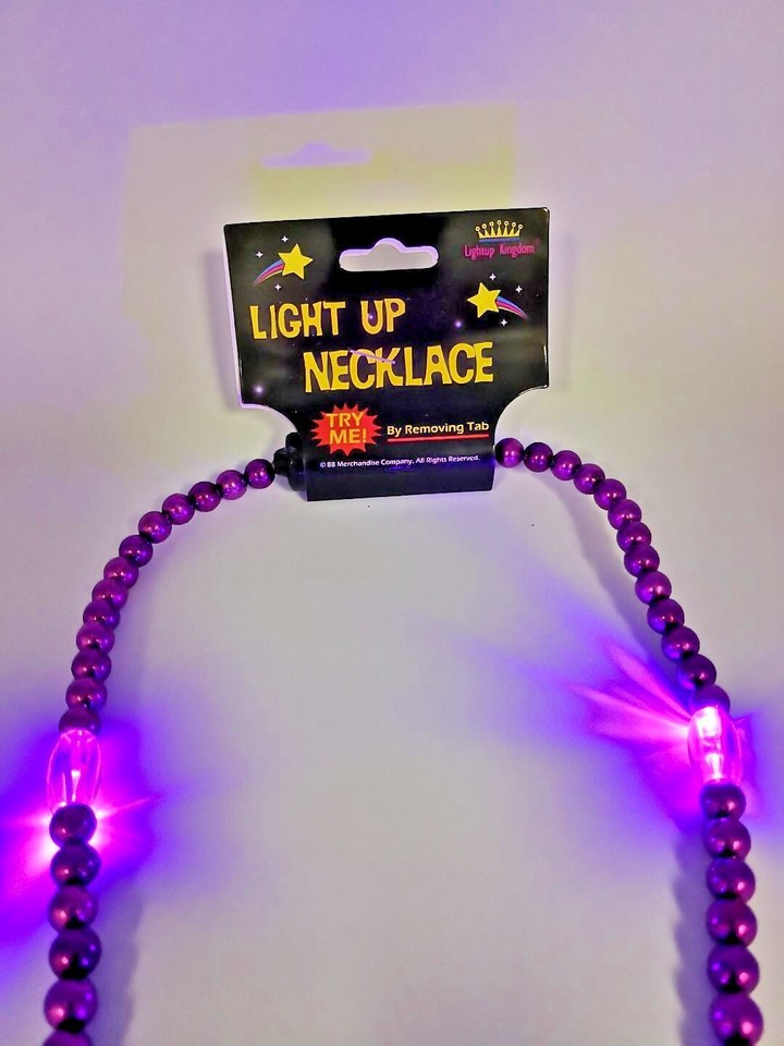 Purple Light-Up Beaded Necklace 16" with 6 LED Flashing & Steady-On ...