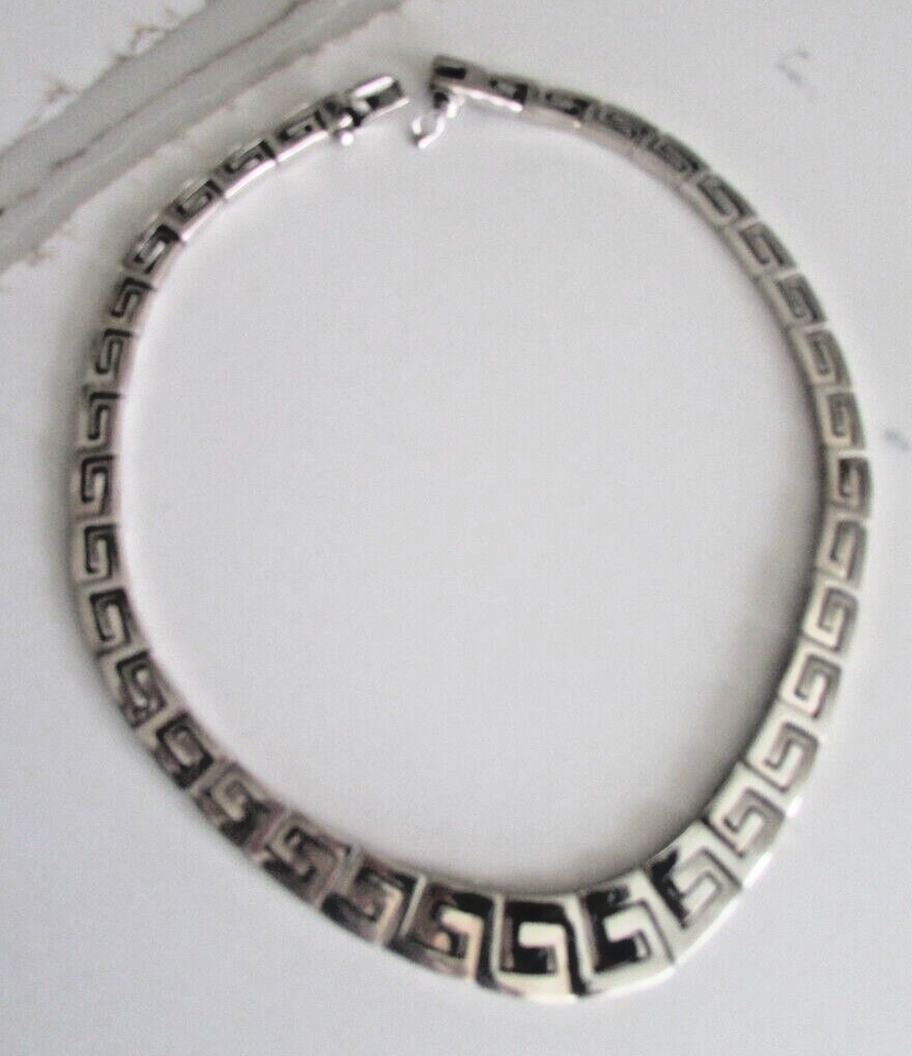 STERLING Silver Graduated Greek Key LINK Choker NECKLACE 16" Mexico ...