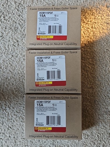 * 3-Square D Homeline HOM115PDF Plug-On Neutral Dual Function Breakers ...