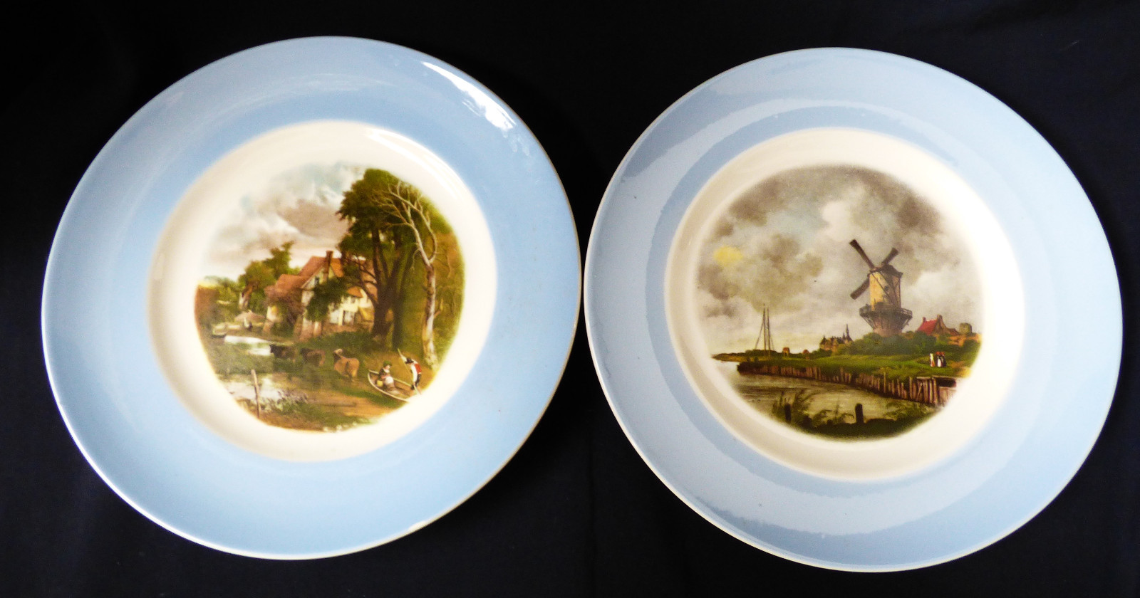 VTG Dutch Holland Set of 2 blue rim Windmill & country scene porcelain ...