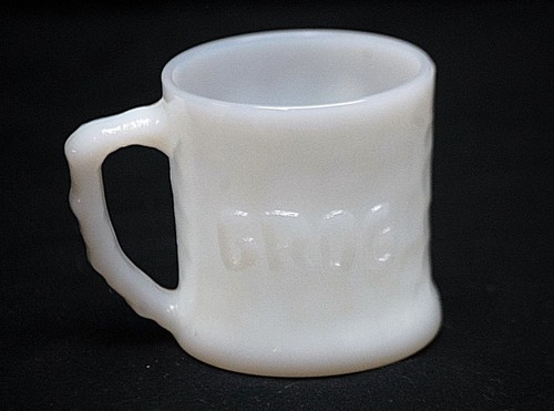 Grog Cave Man White Milk Glass Coffee Cup Mug Anchor Hocking Fire King ...