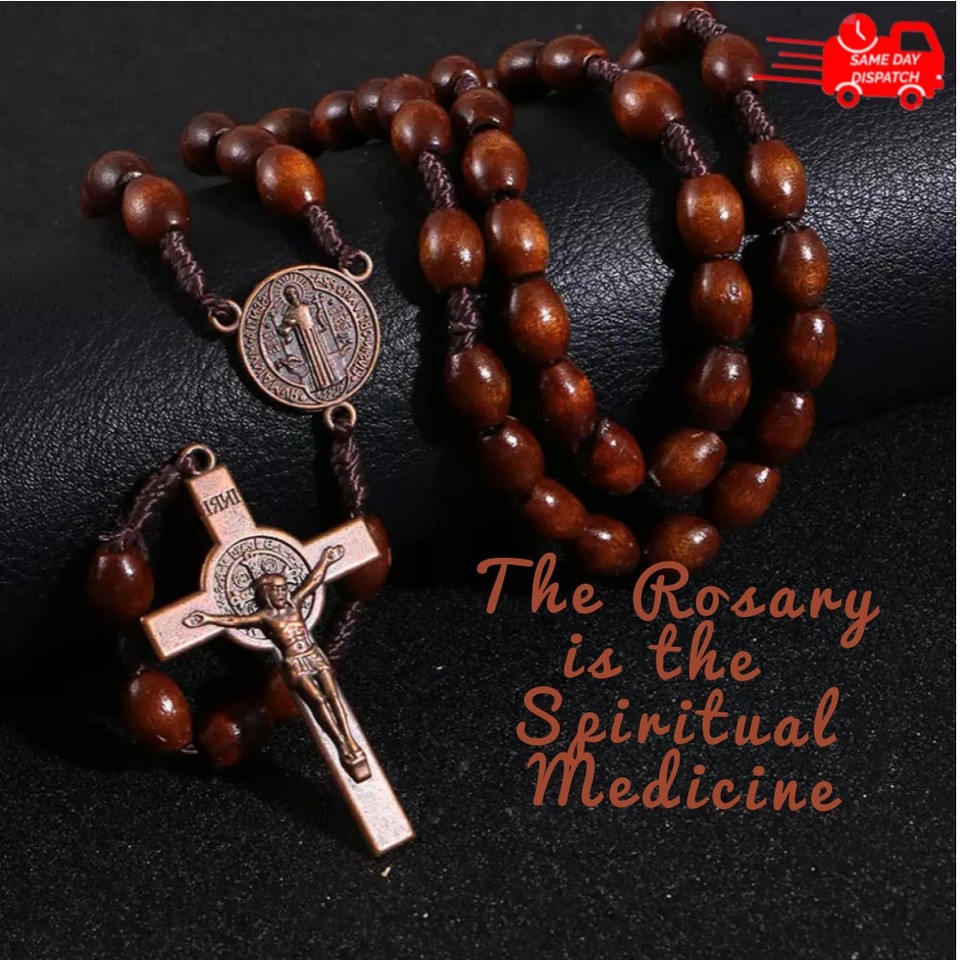 Wooden Handmade Rosary Beads Catholic Cross Christian Antique ...
