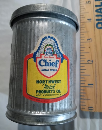 Chief Metal Ware Salesman Sample Trash Can Native American Label VTG ...