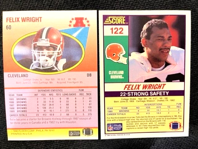 NFL - Felix Wright 1990 Fleer & 1990 Score Football - Browns | eBay