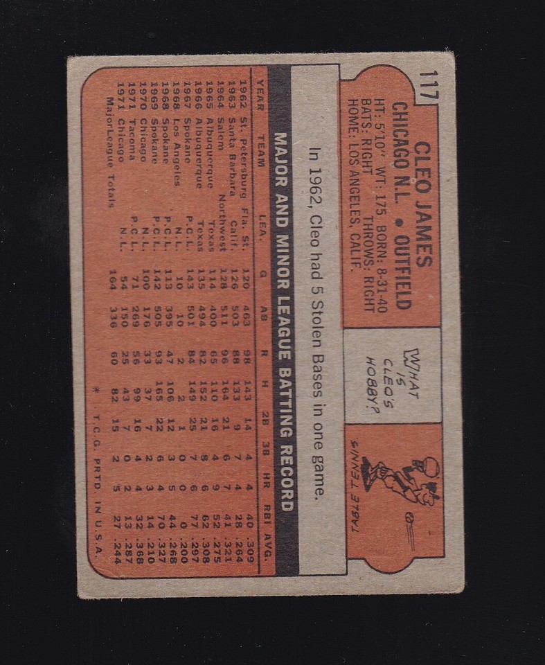 1972 Topps Cleo James #117 Chicago Cubs | eBay