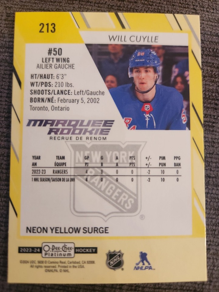 2023-24 O-Pee-Chee Platinum - Marquee Rookies Neon Yellow Surge #213 ...