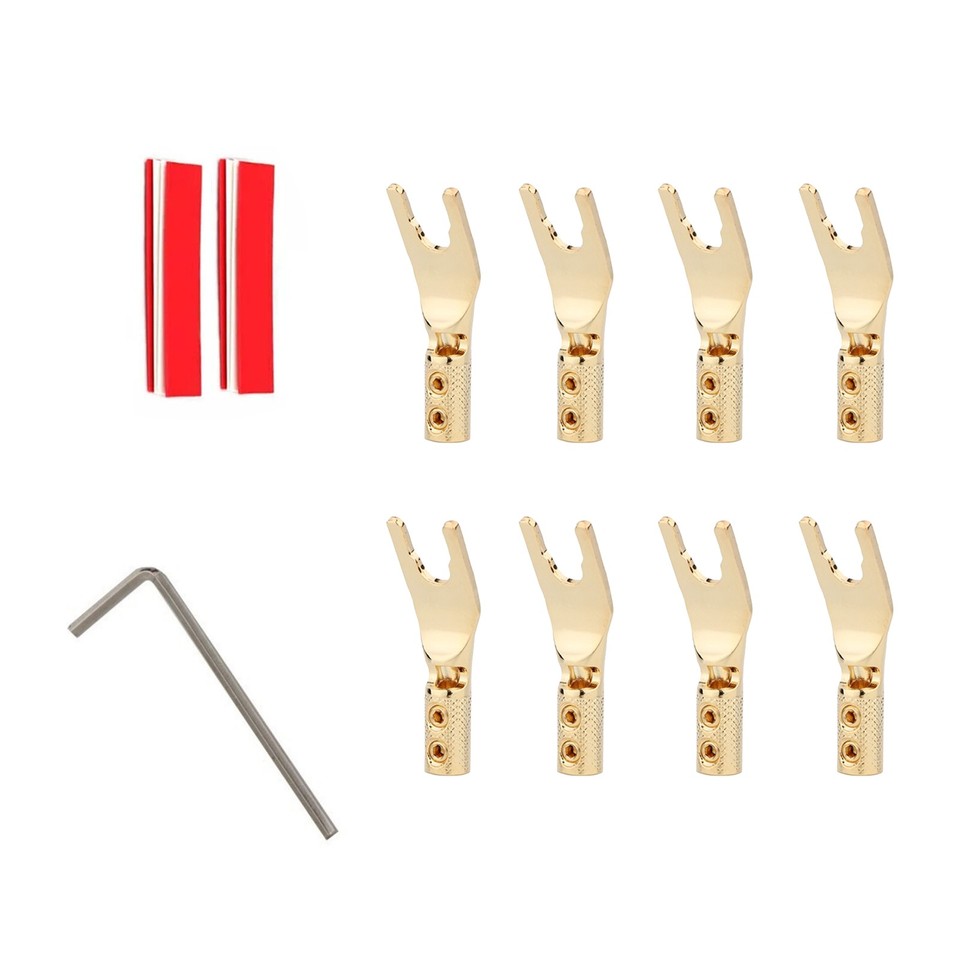8x Gold Plated Y Spade Plug Speaker Cable Connector HIFI Audio ...
