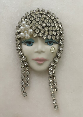 Vintage Porcelain Flapper Brooch With Crystal Accent | eBay