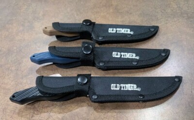 Old Timer Combo Pack of 3 Fixed Blade Knives with Sheaths Gift Hunting ...
