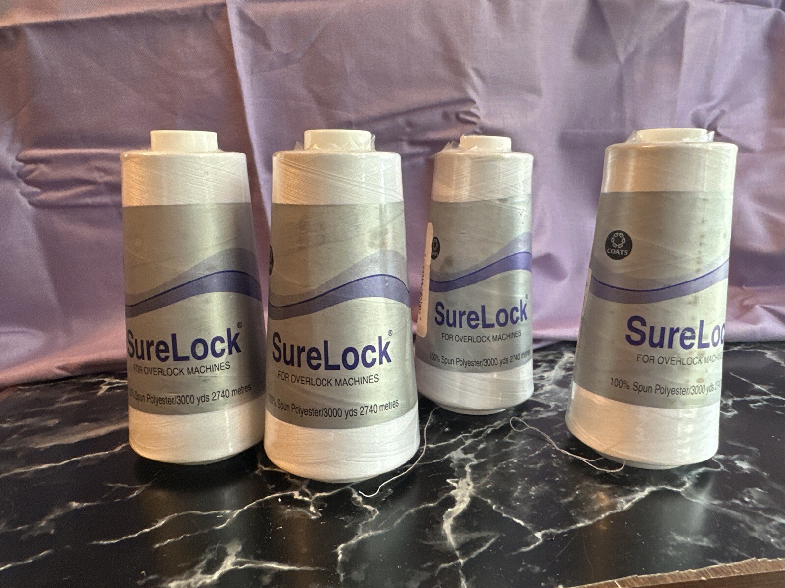 Lot of 4 White Surelock for Overlock Machines 100% Spun polyester ...