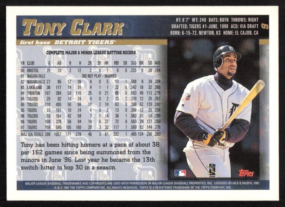 1998 Topps Baseball Tony Clark #9 Detroit Tigers | eBay