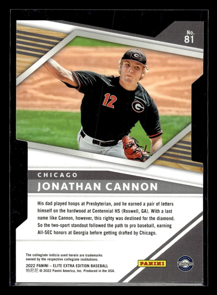 2022 Panini Elite Extra Edition #81 Jonathan Cannon 124/999 Die Cut ...