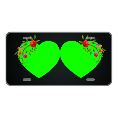 Custom Personalized License Plate Car Tag With Green Hearts And Roses ...