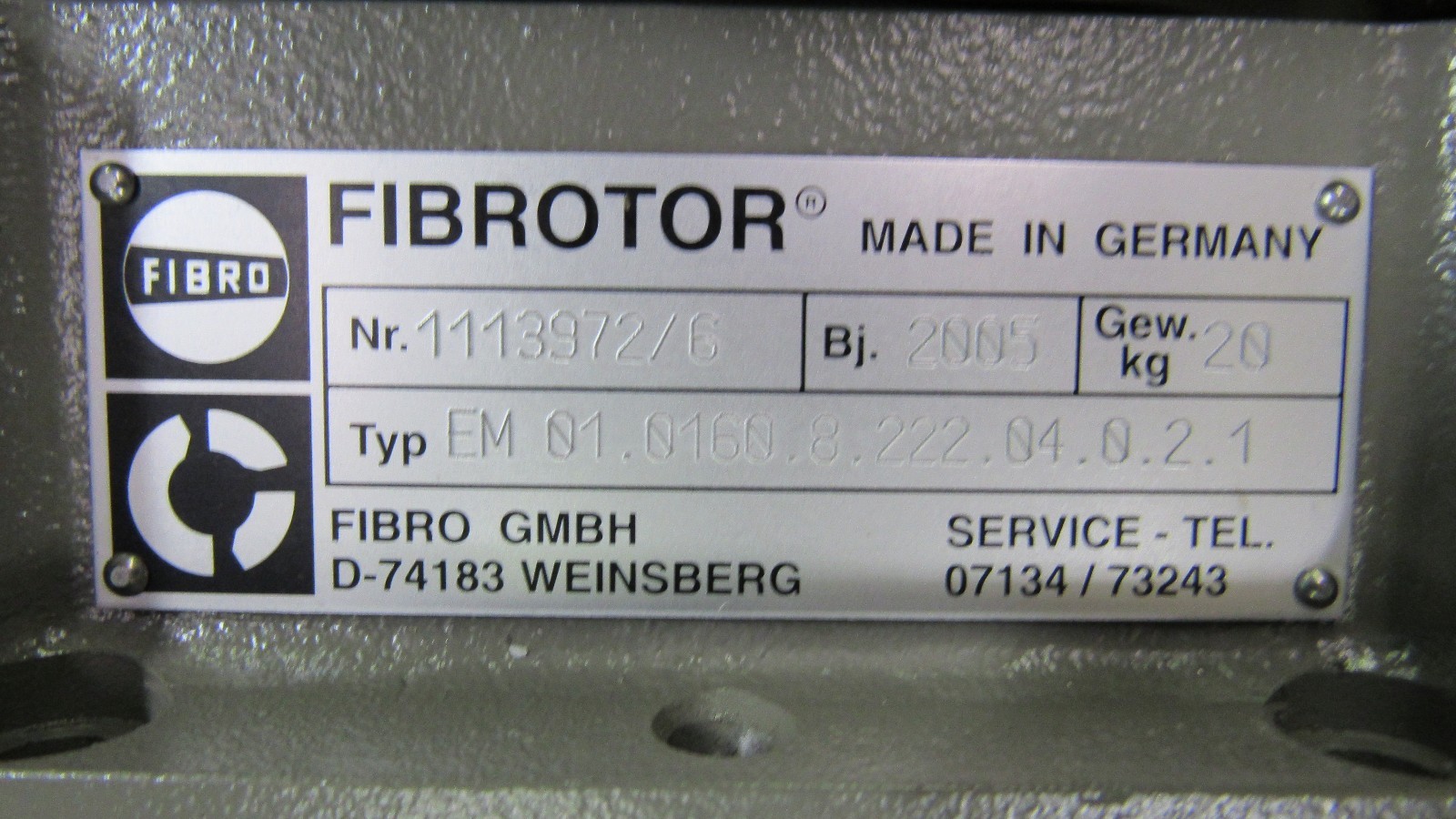 FIBRO FIBROTOR EM 01.0160.8.222.04.0.2.1 ELECTRO MECHANICAL INDEXING ...