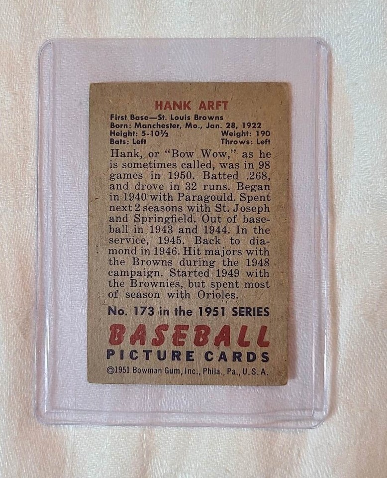1951 Bowman #173 Hank Arft St Louis Browns VG-EX | eBay