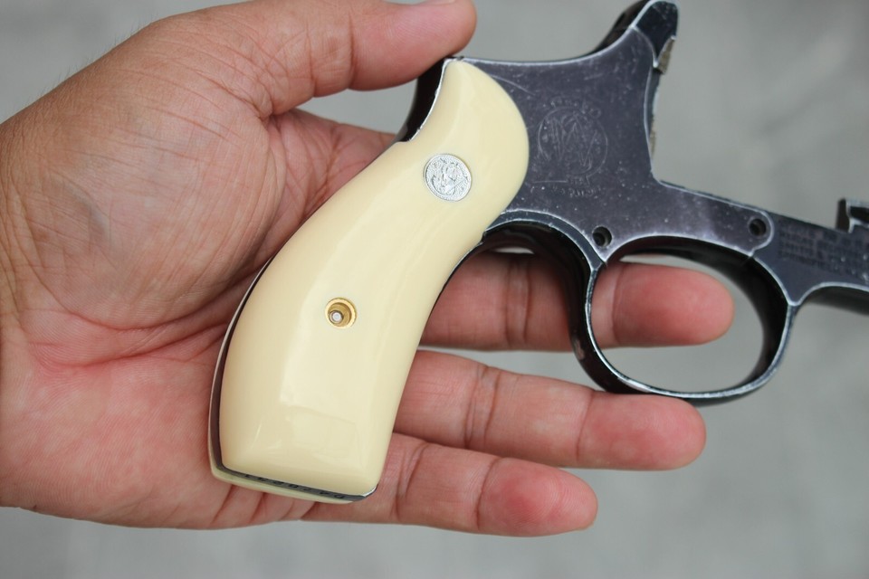 S&W 686 K, L FRAME ROUND BUTT GRIPS MODEL 66 CUSTOM FAUX IVORY # SILVER ...