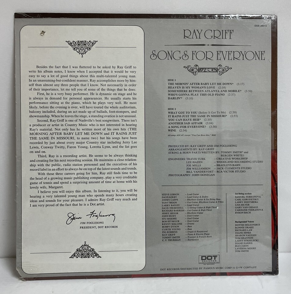 Songs For Everyone by Ray Griff LP VINYL - 12" FACTORY SEALED CUTOUT | eBay