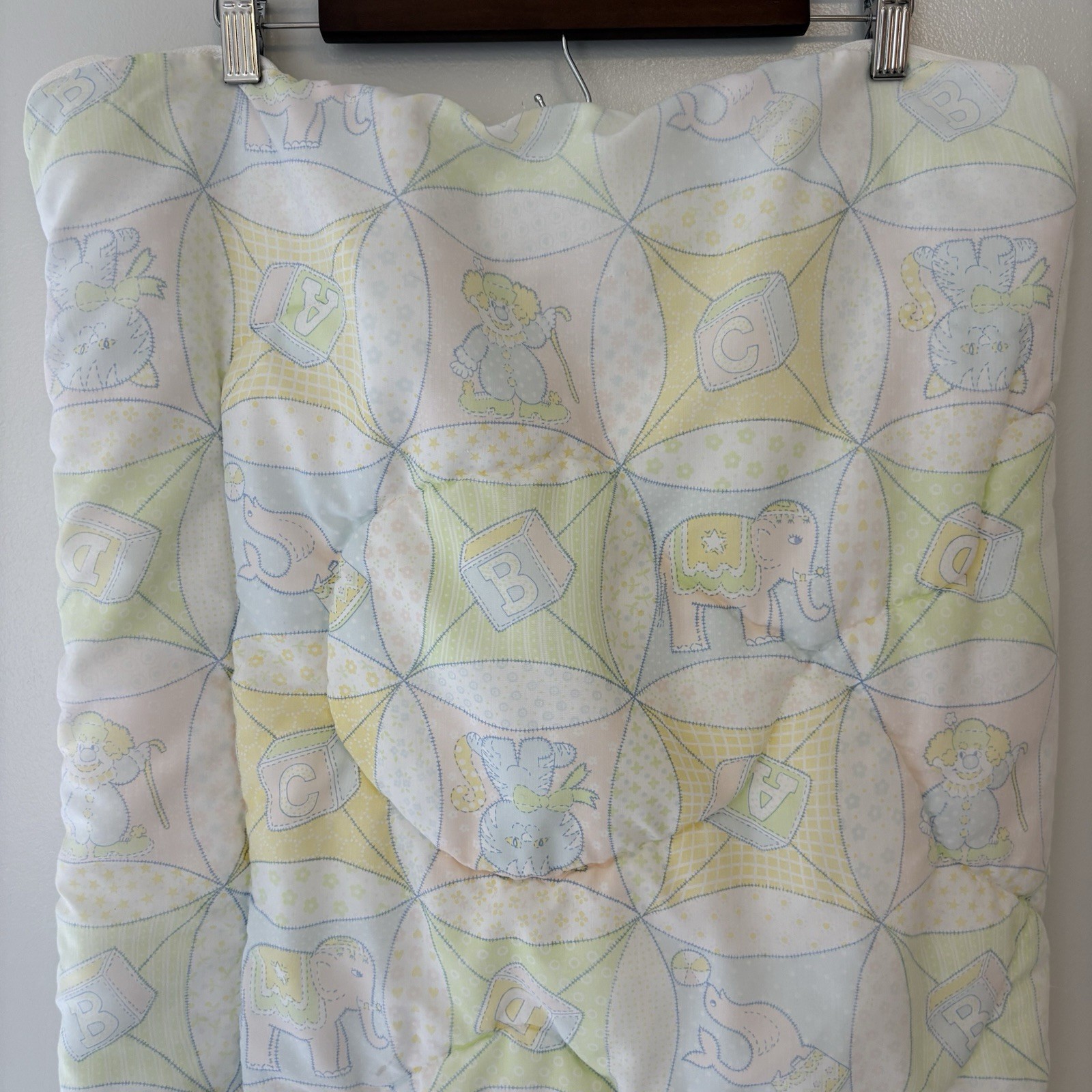 Vtg Pastel Geometric Circle Baby Quilt Bunting Sleeping Bag Elephant ...