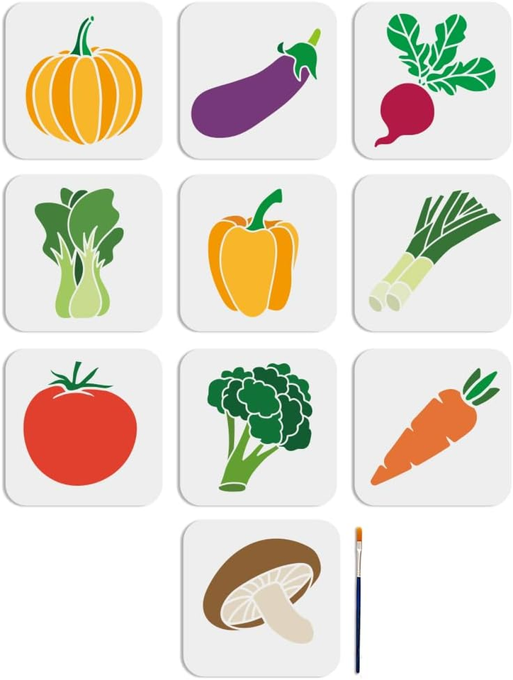 10Pcs Vegetables Stencil 6×6Inch Farm Vegetable Drawing Stencil with ...