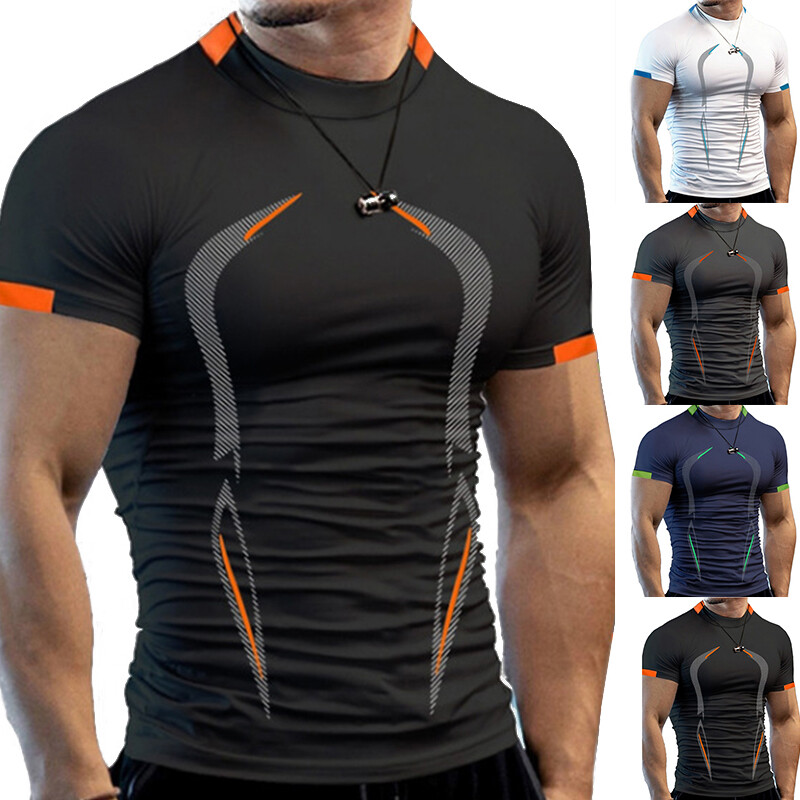 Men O Neck Bodybuilding Compression Shirts Fitness Gym Sports Top Quick ...