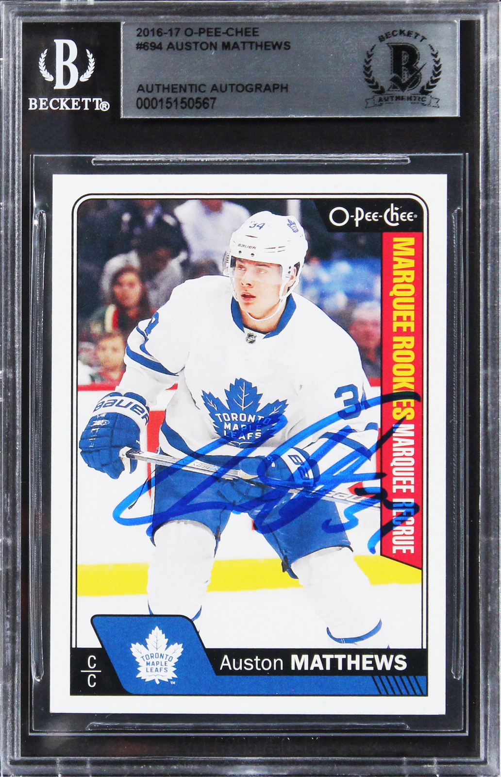 Maple Leafs Auston Matthews Signed 2016 O-Pee-Chee #694 Rookie Card BAS ...