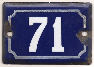 Cute old blue French house number 71 door gate plate plaque enamel ...