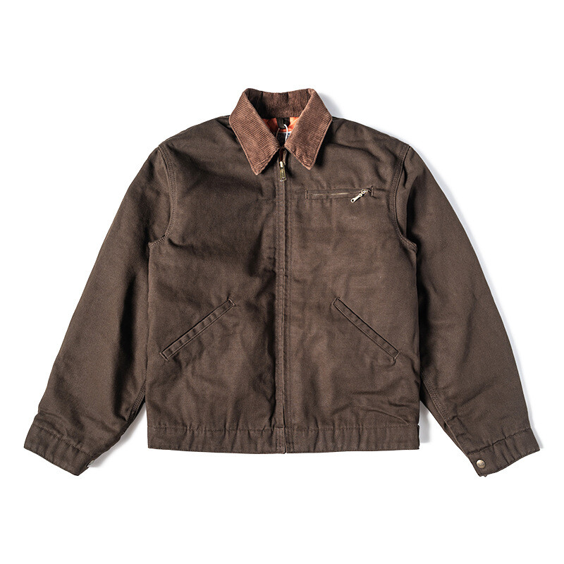 Retro Jacket Short Canvas Workwear Jacket Mens Casual Zipper Cotton ...