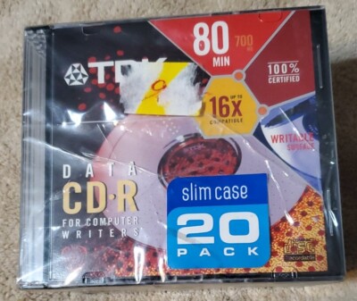 TDK DATA CD-R 80 MIN 700 MB SLIM CASE 20 PACK UP TO 16X COMPATIBLE | eBay