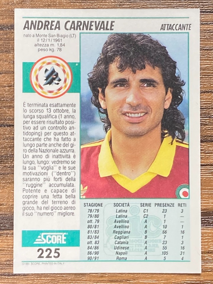 Score 92 Card Calcio Serie A Andrea Carnevale AS Roma | eBay
