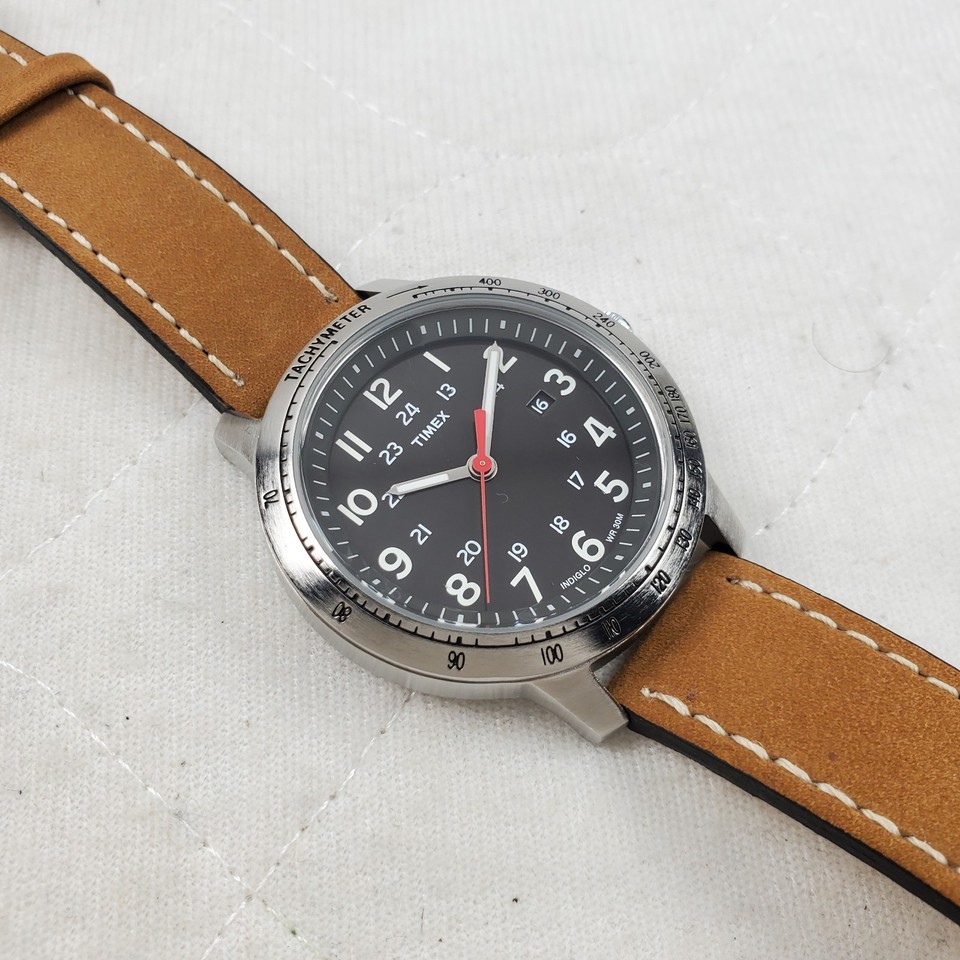 TIMEX T2N6360 WEEKENDER TACHYMETER INDIGLO BLACK/BROWN WR 30M MEN'S ...