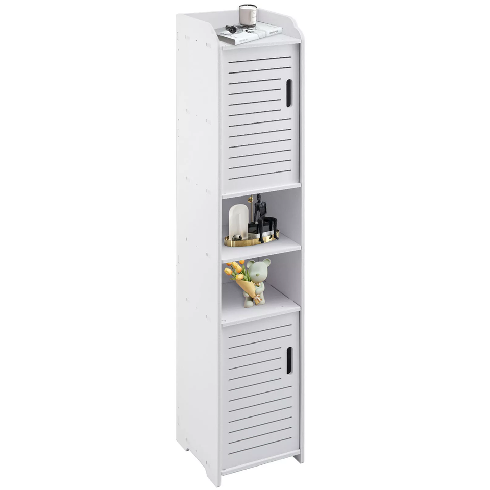 Tall Bathroom Cupboard White Storage Cabinet Slim Narrow Drawers Door ...