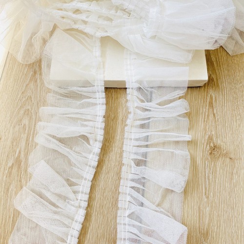 2 Yards Bright White Double Layers Ruffled Trim /Sewing/Crafts/Bridal/3 ...